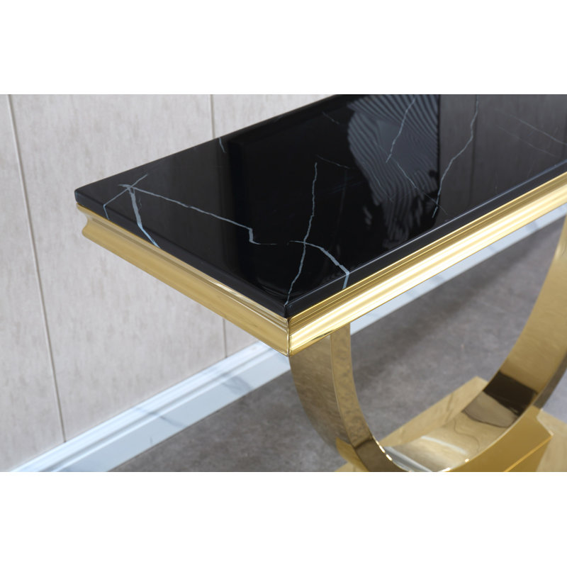 Everly Quinn Modern Rectangular Marble Console Table U-Shape Stainless Steel Base | Wayfair